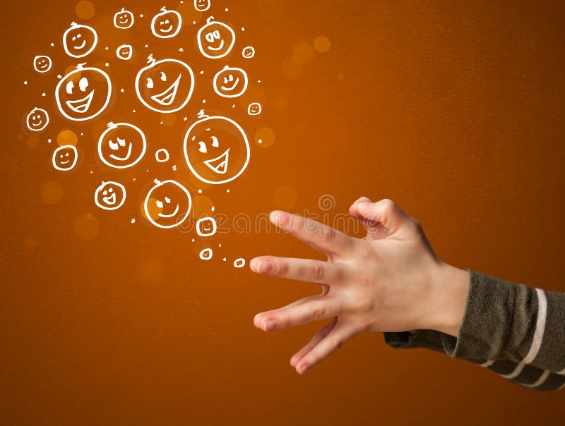 Hand Drawed Smiley Faces Coming Out of Gun Shaped Hands Stock Photo ...