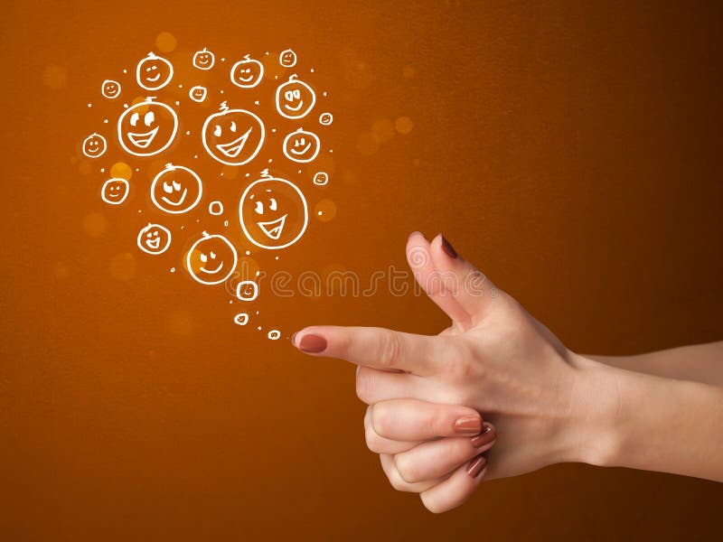 Group Of Happy Smiley Faces Coming Out Of Gun Shaped Hands Stock Image ...