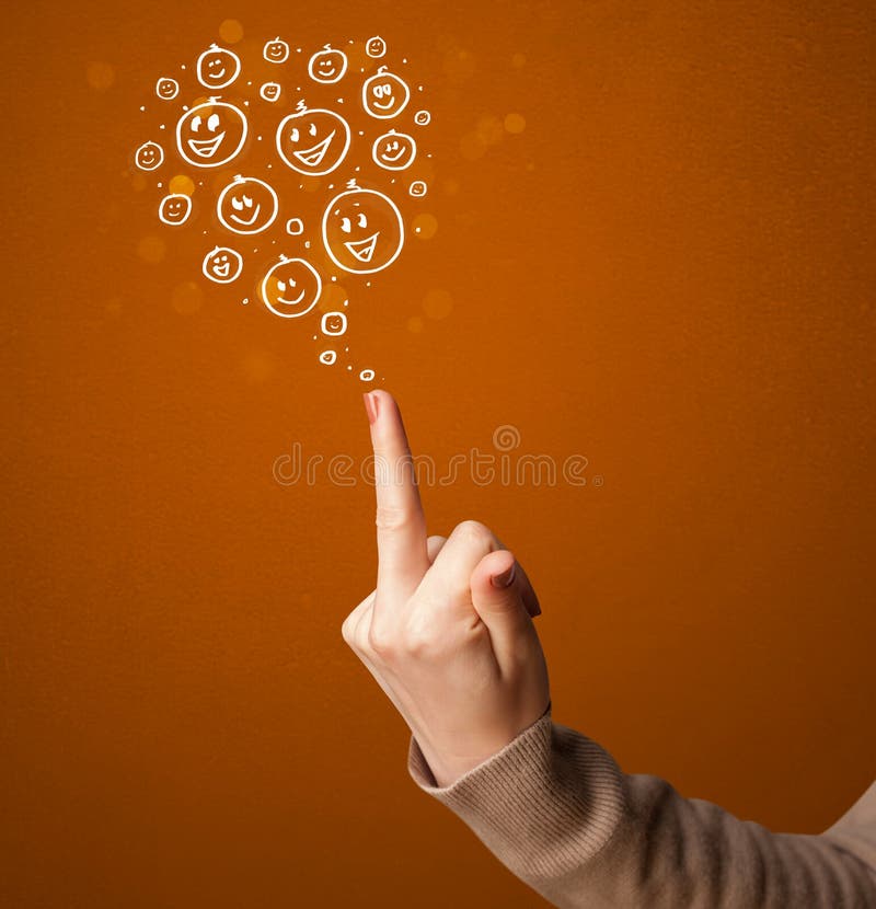 Group of Happy Smiley Faces Coming Out of Gun Shaped Hands Stock Image ...