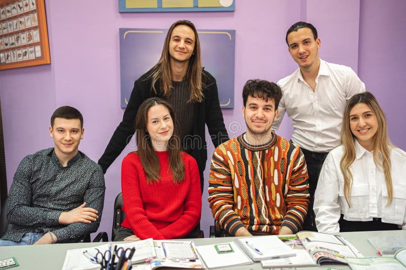 Group of Happy Students at Language School Class Stock Photo - Image of ...
