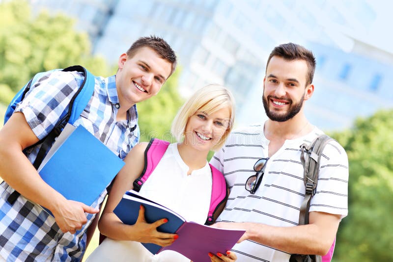 Group of Happy Students Learning in the Park Stock Image - Image of ...