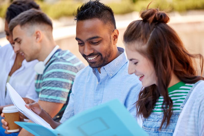 Group of Happy Students with Notebooks Outdoors Stock Image - Image of ...