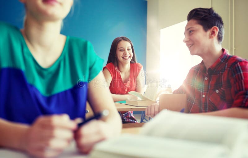 Group of Happy Students Talking at School Break Stock Image - Image of ...