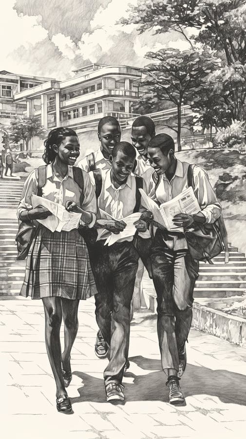 Group of Happy Students Walking Together on Campus with Backpacks Stock ...