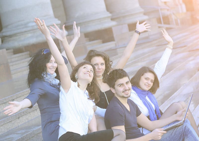 Group of Happy University Students in Front of University Building ...