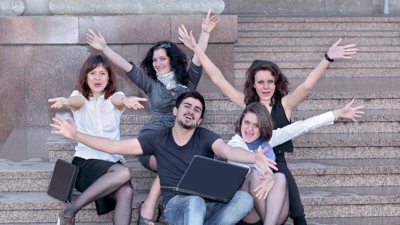 Group of Happy University Students in Front of University Building ...