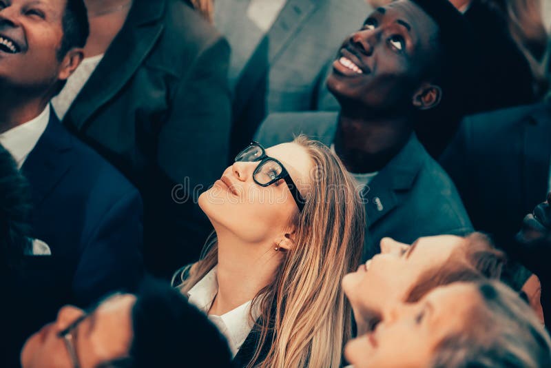 Group of Happy Young Business People Looking Up Stock Image - Image of ...