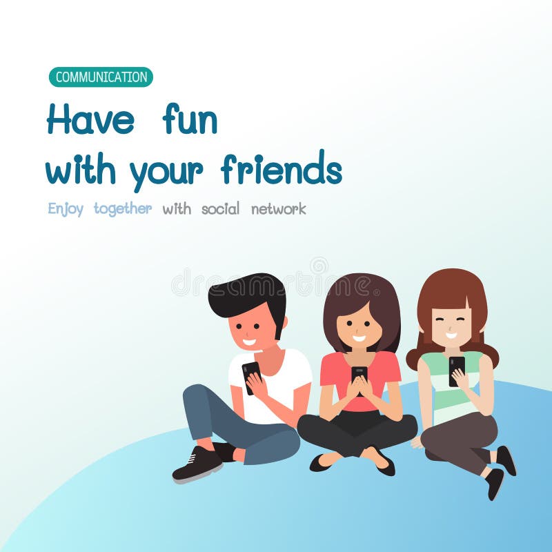 Group of Happy Young Friends Looking at Cell Phone Stock Vector ...