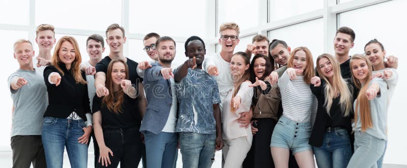 Group of Happy Young Men Pointing at You. Stock Photo - Image of guys ...