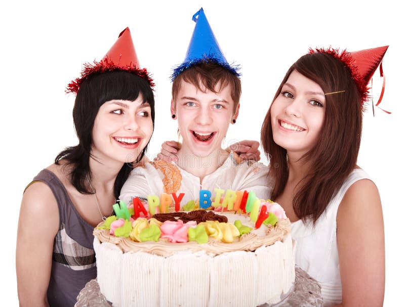 Group of Happy Young People with Cake. Stock Photo - Image of meal ...