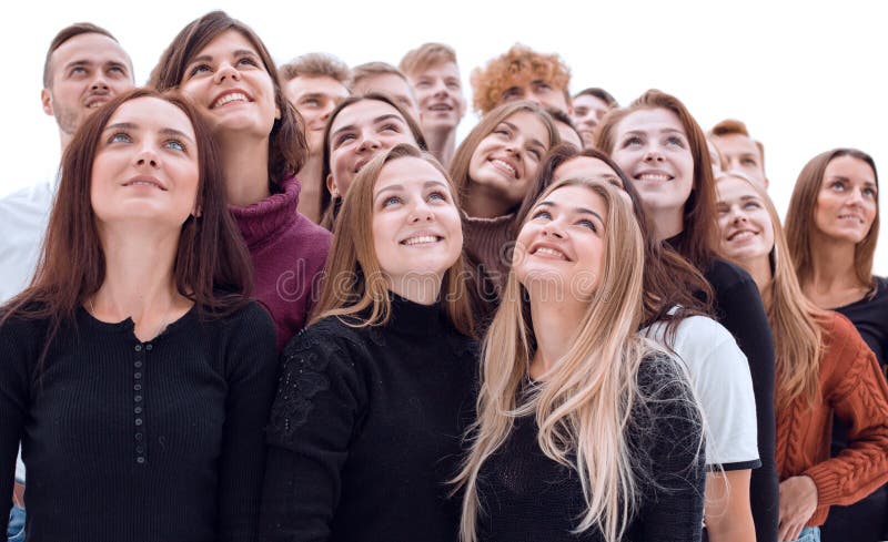 Group of Happy Young People Looking Up Stock Image - Image of ...