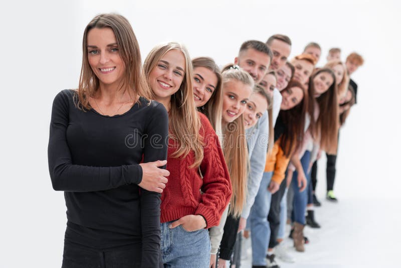 Group of Happy Young People Standing in Line Stock Image - Image of ...