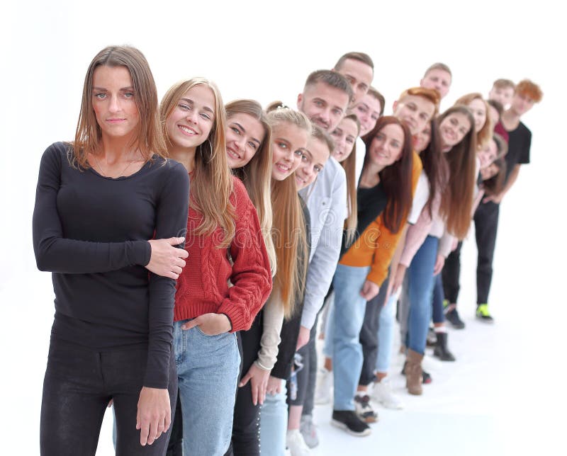 Group of Happy Young People Standing in Line Stock Image - Image of ...