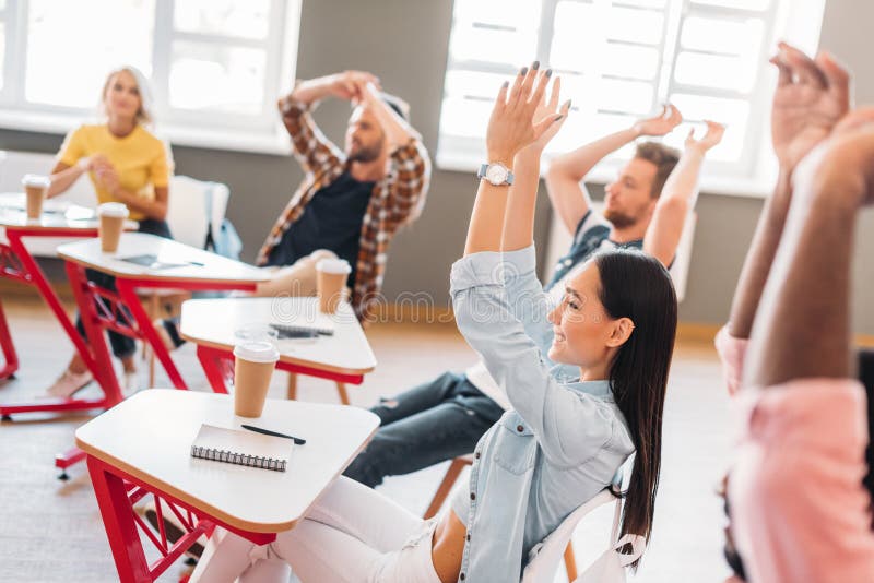 Group of Happy Young Students Clapping Stock Image - Image of classroom ...