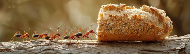 A Group of Hardworking Ants Carries a Giant Piece of Bread To Their ...