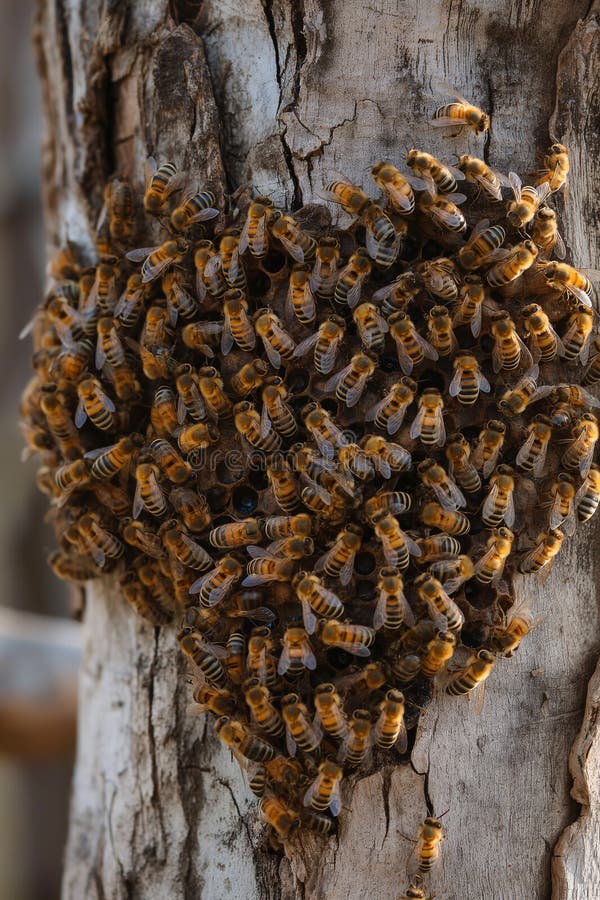 Group of Heart-shaped Bees Gathering on a Tree Trunk Stock Illustration ... Group of Heart-shaped Bees Gathering on a Tree Trunk Stock Illustration ...