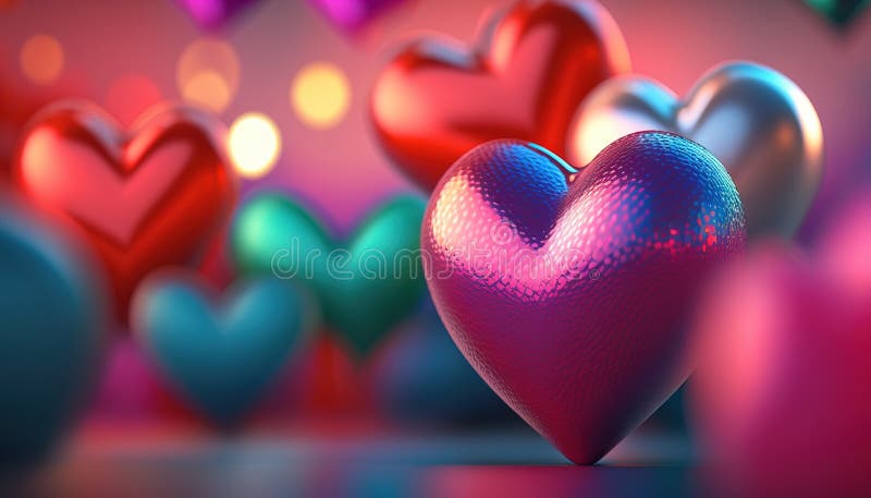 A Group of Heart Shaped Objects in a Room with Lights Stock ...