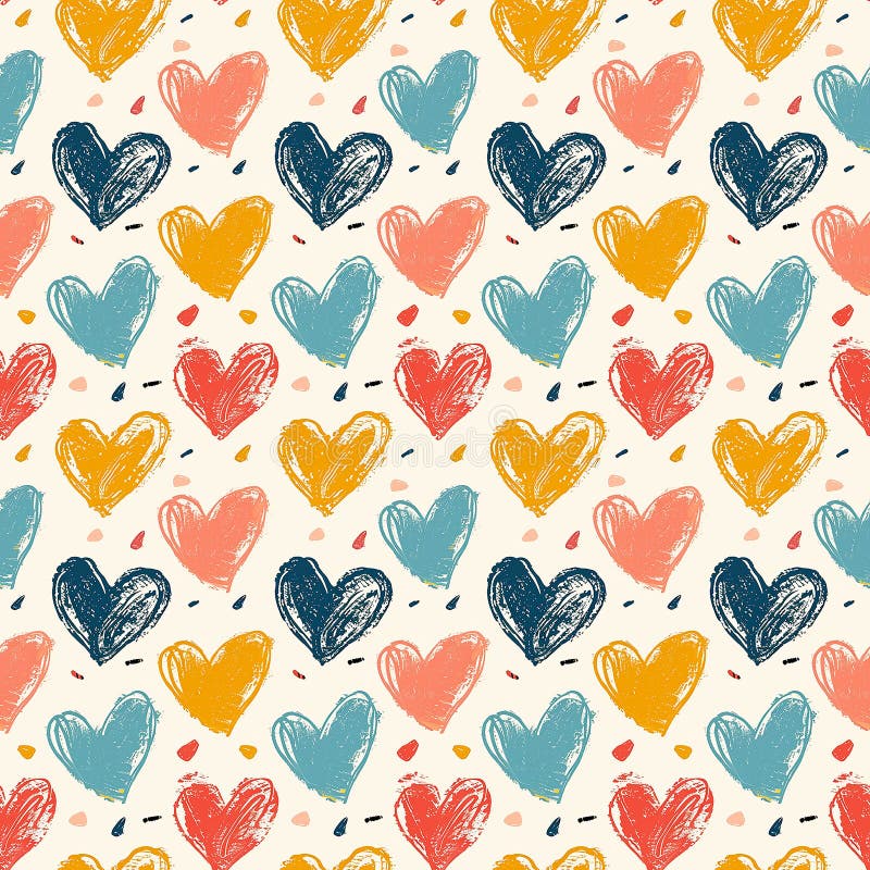Group of Hearts Pattern Naive Hand Drawn Background, Tile, Seamless ...