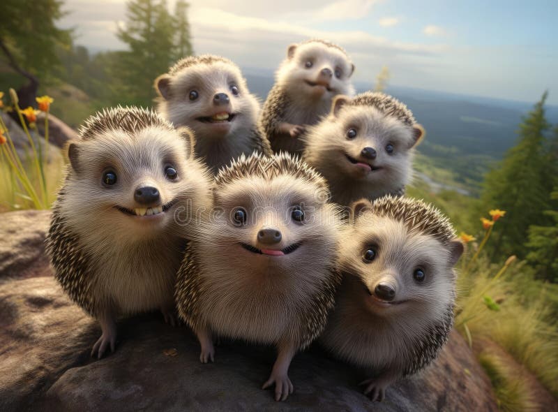 A group of hedgehogs stock image. Image of rodent, happy - 289771979