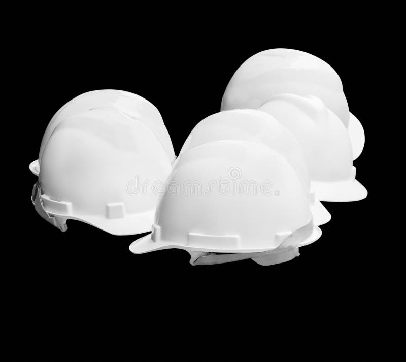 Group Helmet Five in Construction on Black Background Stock Photo ...