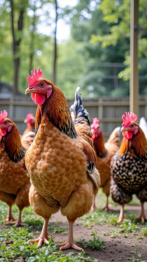 Group of Hens in Backyard Coop during Daytime with Greenery Around ...