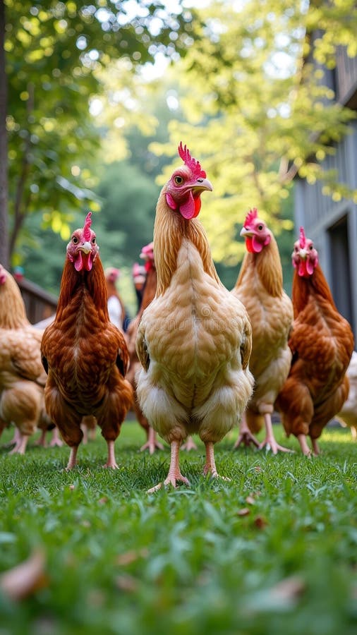 Group Hens Grass Sunny Farmyard Setting Stock Photos - Free & Royalty ...