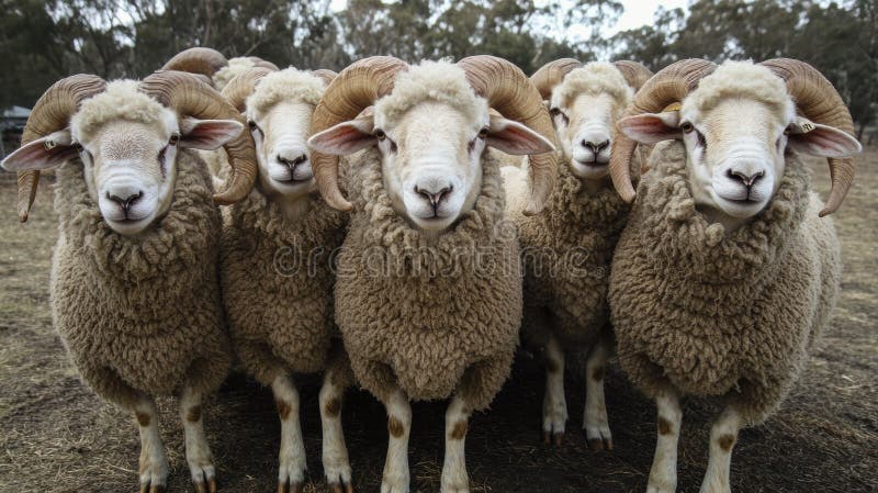 A Group of a Herd of Sheep Standing in Front of Each Other, AI Stock ...