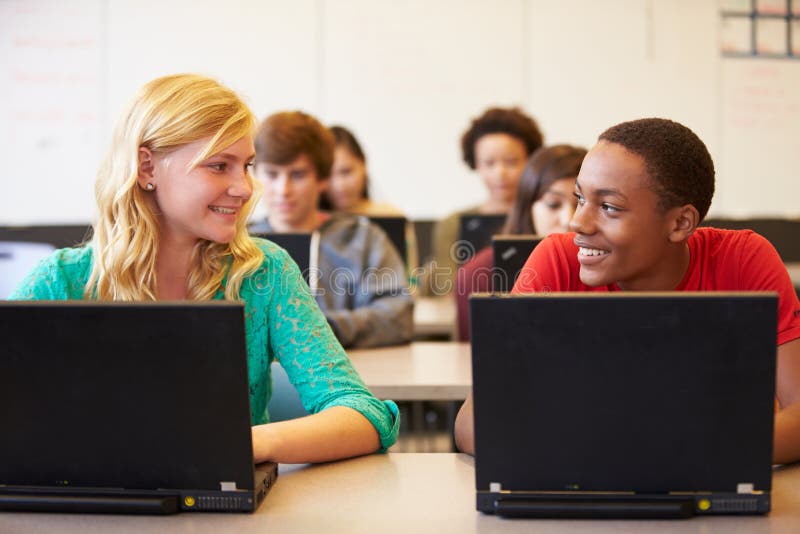 Group of High School Students in Class Using Laptops Stock Image ...