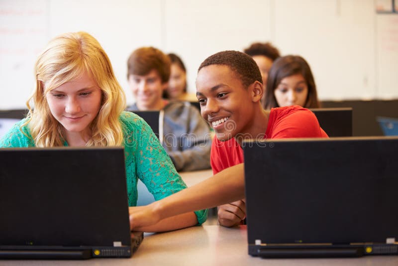 Group of High School Students in Class Using Laptops Stock Photo ...