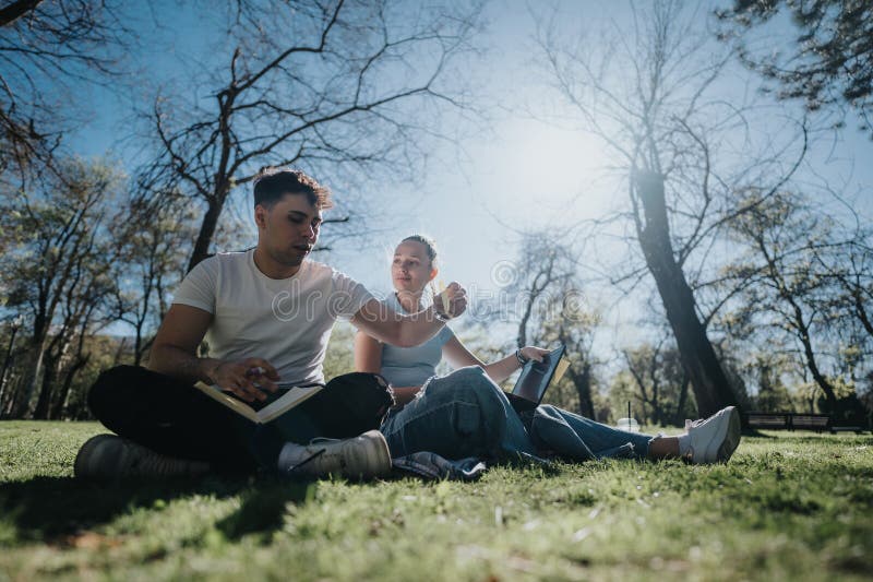 High School Students Collaborating on Project Outdoors in Campus Park Stock Photo - Image of ...