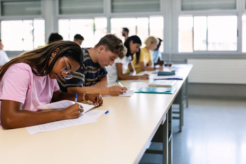 Group of High School Students Doing an Exam in Classroom Stock Image ...