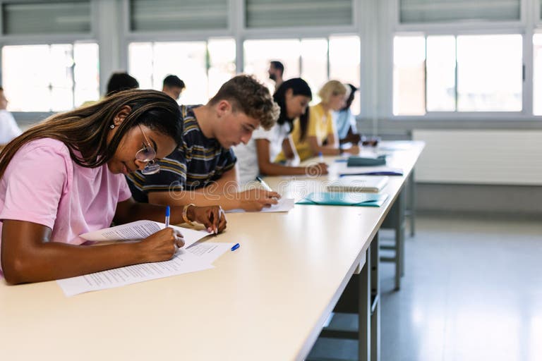 Group of High School Students Doing an Exam in Classroom Stock Image ...