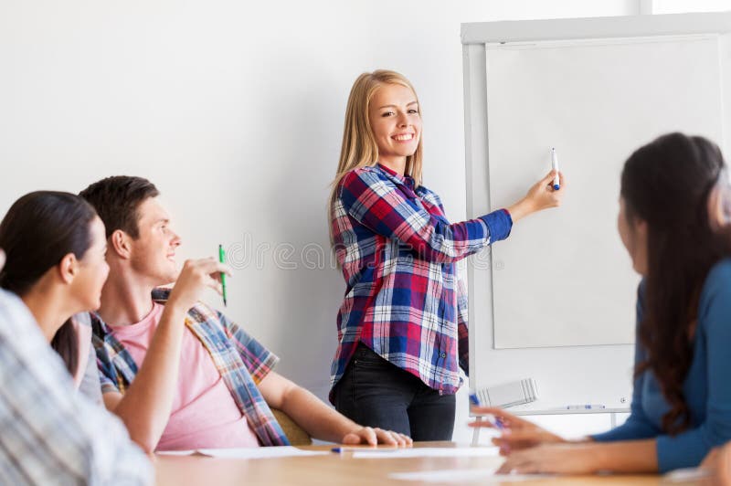 Group of High School Students with Flip Chart Stock Image - Image of ...