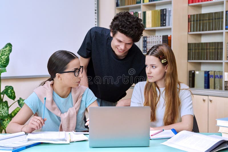 Group of High School Students are Studying in Library Class Stock Image ...