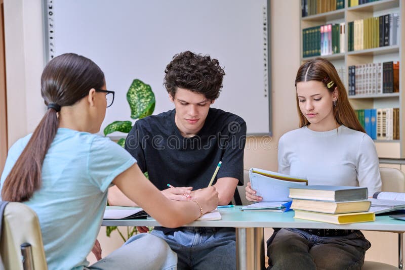 Group of High School Students are Studying in Library Class Stock Image ...