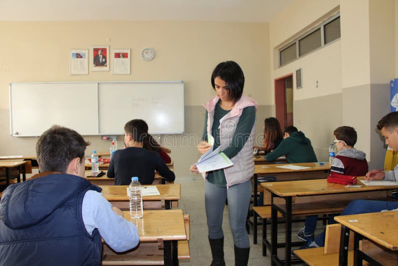 Group of High School Students Taking a Test in Classroom. Editorial ...
