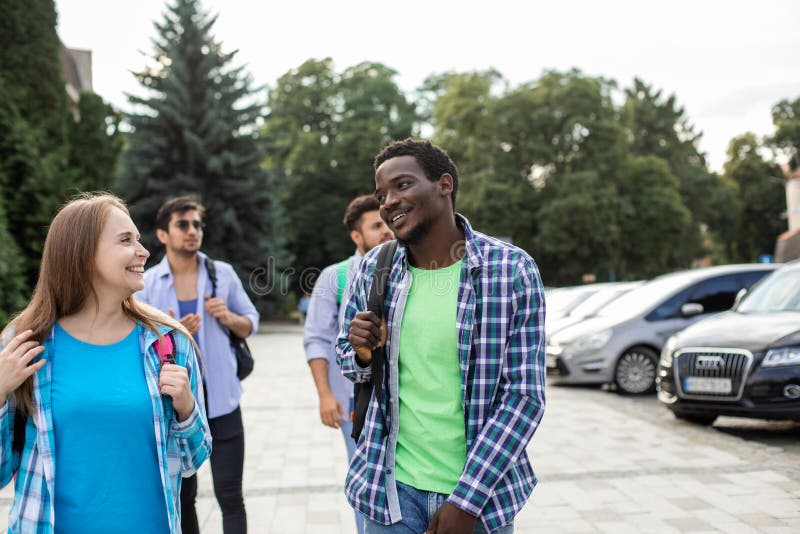 Group of High School Students Talking and Laughing Stock Image - Image ...