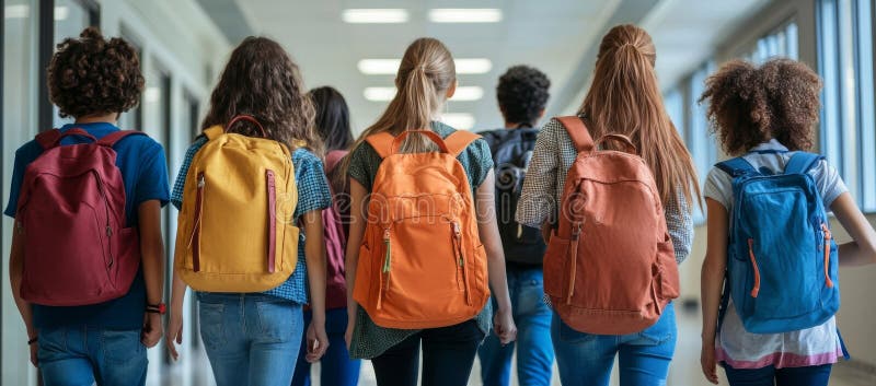 A Group of High School Students Walking Down the Hallway Carrying Their ...
