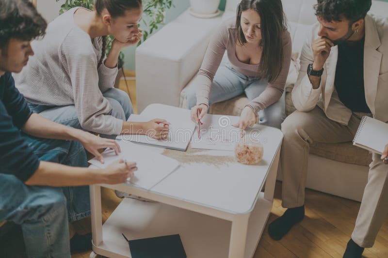High School Students Collaborating on Assignments with Teacher in Cozy ...