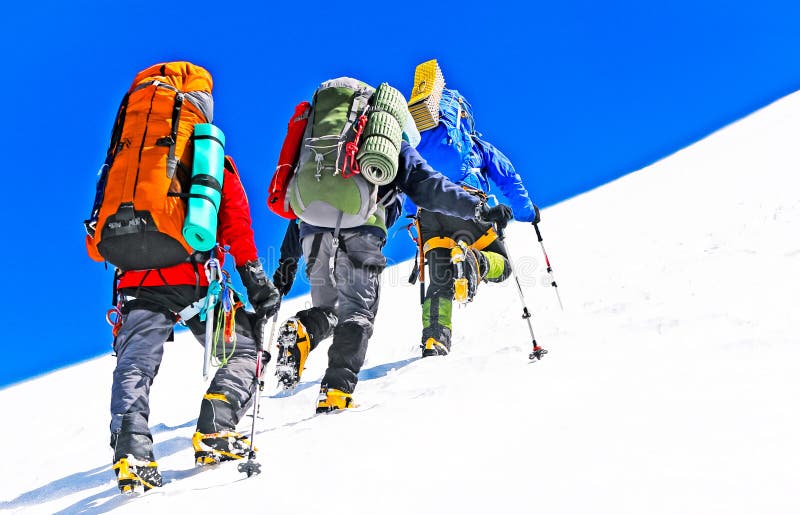 Group of Climbers Reaching the Summit Stock Image - Image of mount ...