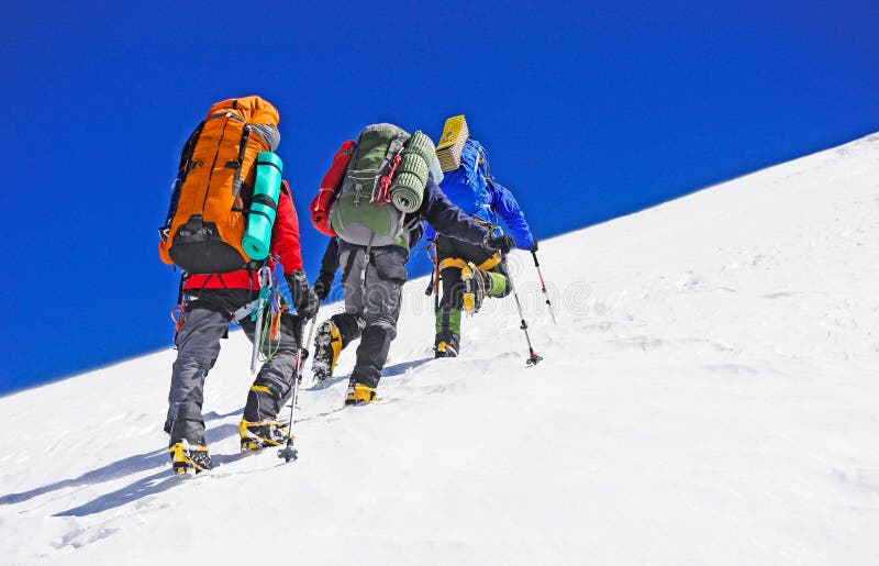 Group of Climbers Reaching the Summit Stock Image - Image of sport ...