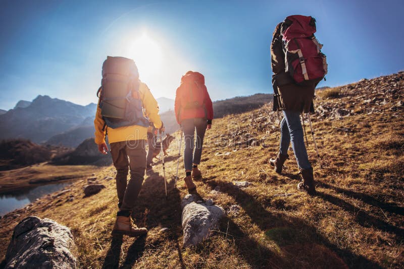Hikers Walking on a Mountain at Autumn Day Stock Image - Image of fall ...