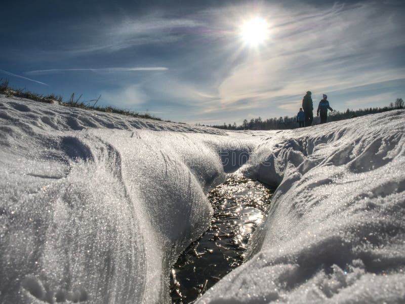 Group of Hikers Walking on Snowy Path Stock Image - Image of ...