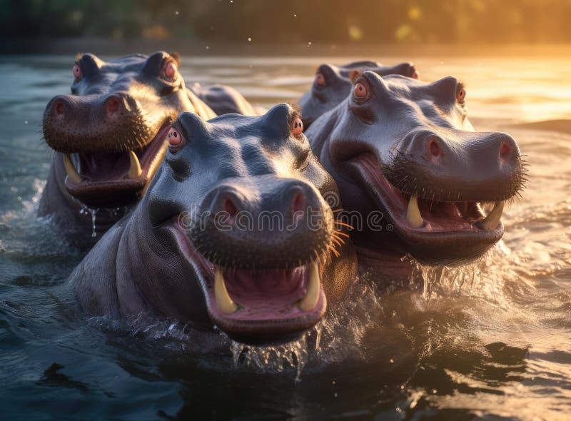 A group of hippos stock illustration. Illustration of travel - 289769120