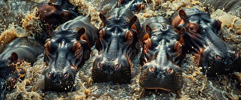 A Group of Hippos in the Water Stock Image - Image of river, wildlife ...