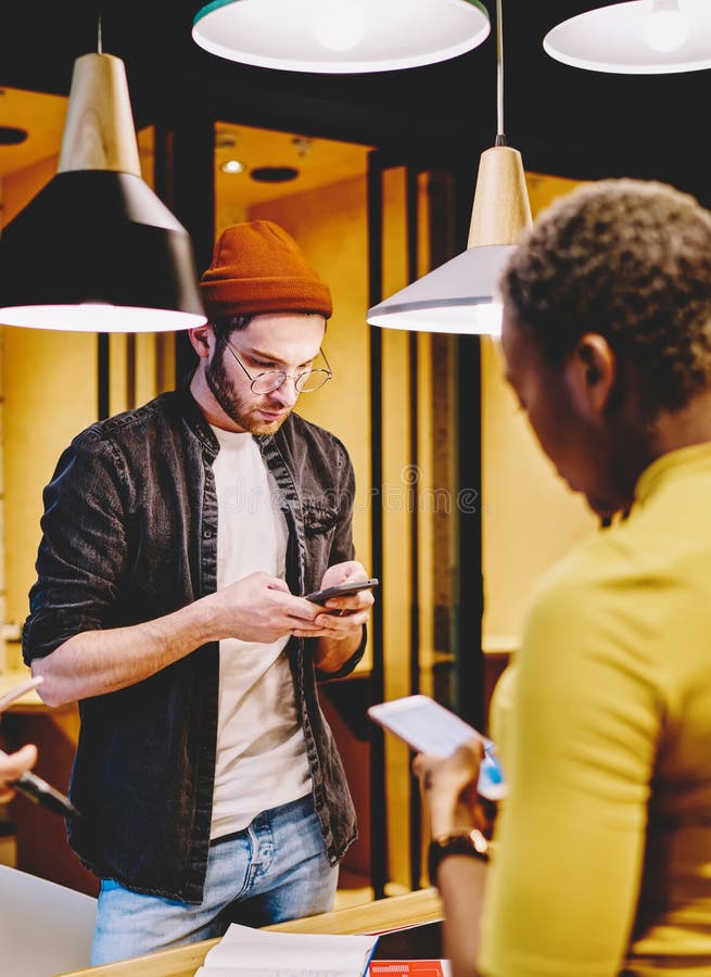 Group of Hipsters Ignore Real Communication Using Mobile Phones for Networking Stock Image ...