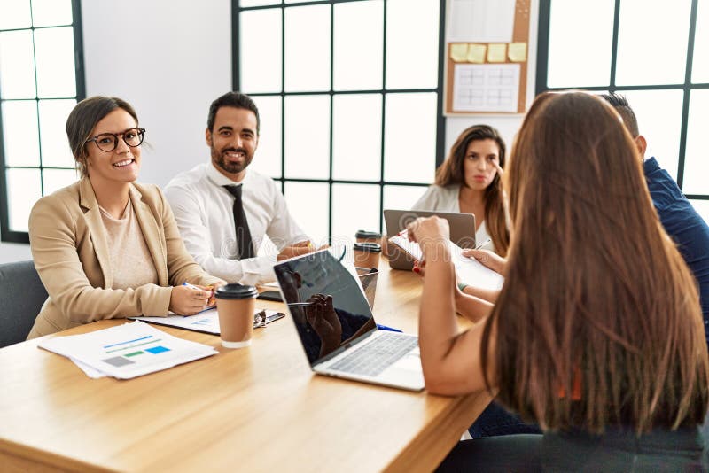 Group of Hispanic Business Workers Smiling Happy Working at the Office ...