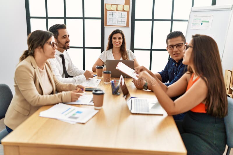 Group of Hispanic Business Workers Smiling Happy Working at the Office ...