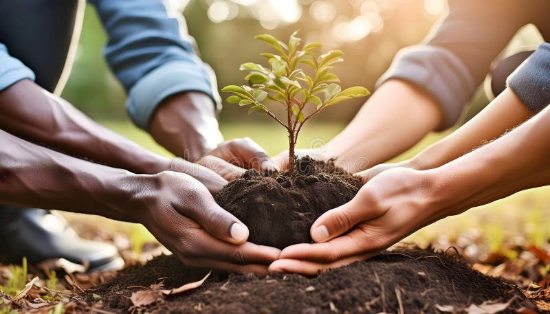 Group Holding Plant Together Stock Illustration - Illustration of tree ...