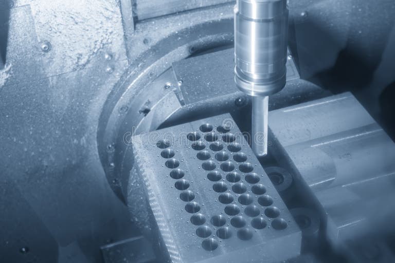 The Group of Hole Drilling Process Machining Center in the Light Blue ...